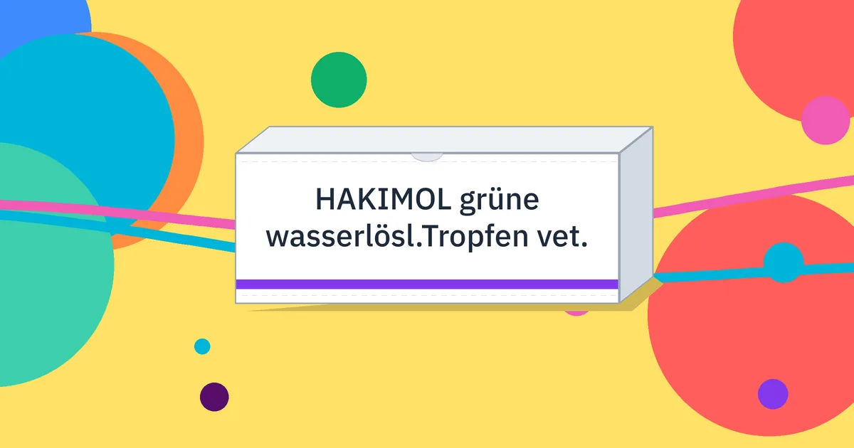 Symbolbild: Packung mit der Aufschrift HAKIMOL grüne wasserlösl.Tropfen vet. (PZN 00444659) – Verfügbarkeit und Bezug in Apotheken in Frankfurt am Main