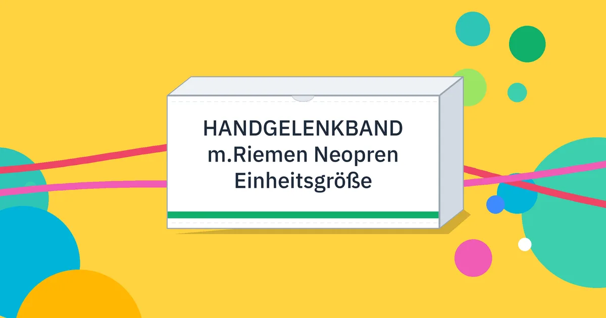 Symbolbild: Packung mit der Aufschrift HANDGELENKBAND m.Riemen Neopren Einheitsgröße (PZN 19069804) – Verfügbarkeit und Bezug in Apotheken in Frankfurt am Main