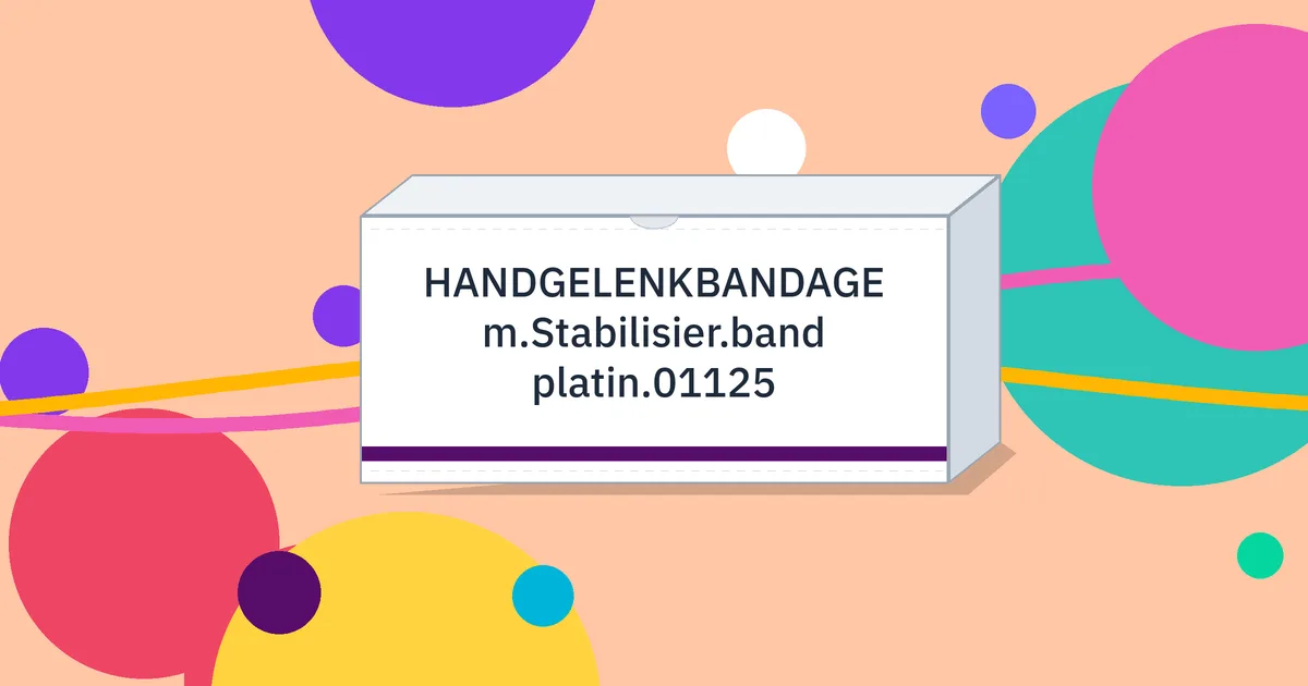 Symbolbild: Packung mit der Aufschrift HANDGELENKBANDAGE m.Stabilisier.band platin.01125 (PZN 03268105) – Verfügbarkeit und Bezug in Apotheken in Frankfurt am Main