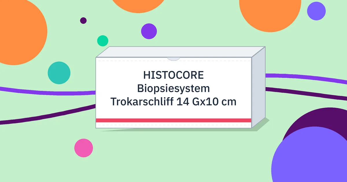 Symbolbild: Packung mit der Aufschrift HISTOCORE Biopsiesystem Trokarschliff 14 Gx10 cm (PZN 18793969) – Verfügbarkeit und Bezug in Apotheken in Frankfurt am Main