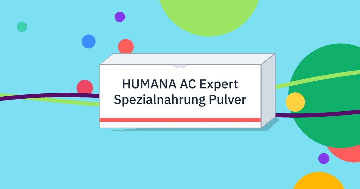 Symbolbild: Packung mit der Aufschrift HUMANA AC Expert Spezialnahrung Pulver (PZN 16569104) – Verfügbarkeit und Bezug in Apotheken in Frankfurt am Main