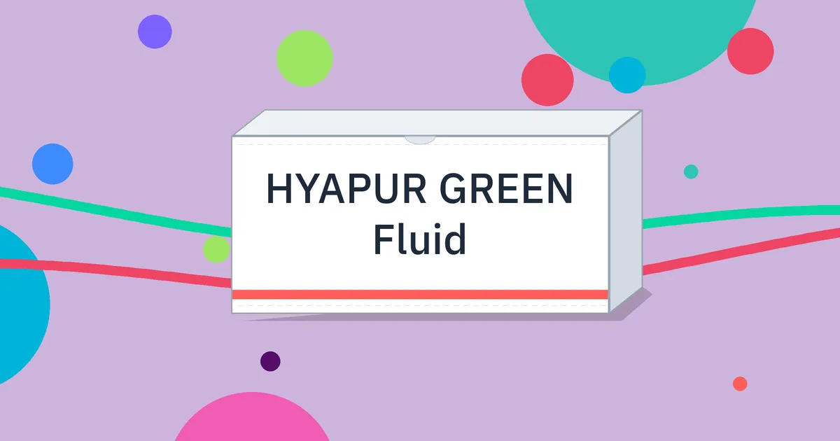 Symbolbild: Packung mit der Aufschrift HYAPUR GREEN Fluid (PZN 10630015) – Verfügbarkeit und Bezug in Apotheken in Frankfurt am Main