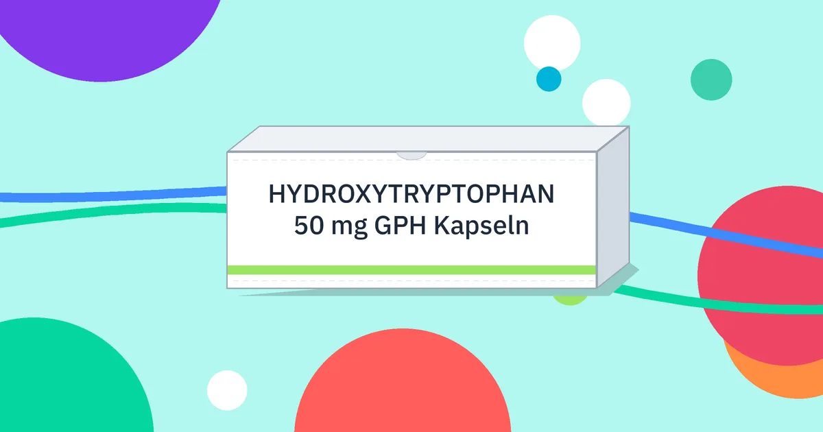 Symbolbild: Packung mit der Aufschrift HYDROXYTRYPTOPHAN 50 mg GPH Kapseln (PZN 09380027) – Verfügbarkeit und Bezug in Apotheken in Frankfurt am Main