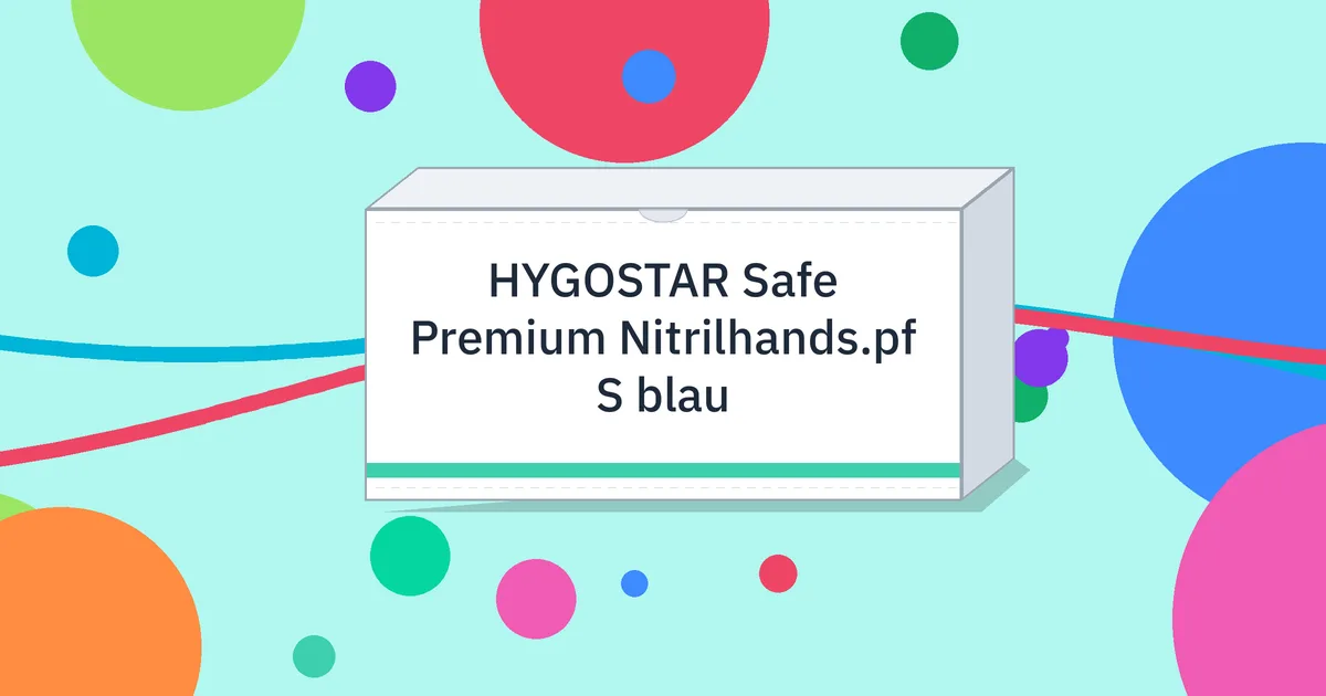 Symbolbild: Packung mit der Aufschrift HYGOSTAR Safe Premium Nitrilhands.pf S blau (PZN 20775358) – Verfügbarkeit und Bezug in Apotheken in Frankfurt am Main