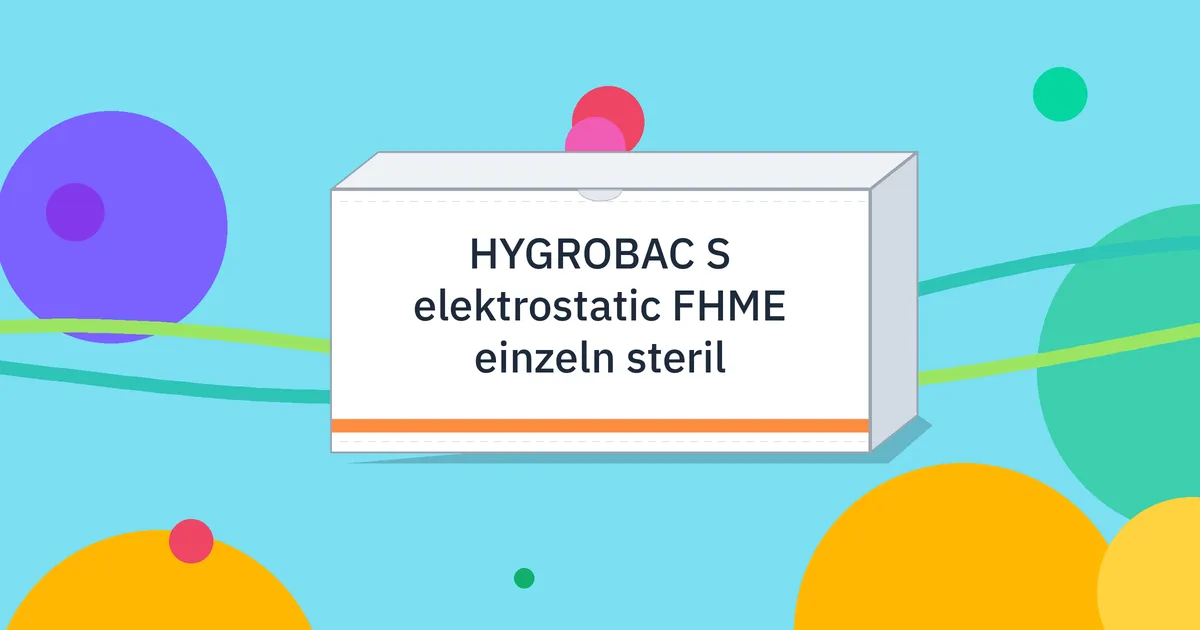 Symbolbild: Packung mit der Aufschrift HYGROBAC S elektrostatic FHME einzeln steril (PZN 20112161) – Verfügbarkeit und Bezug in Apotheken in Frankfurt am Main