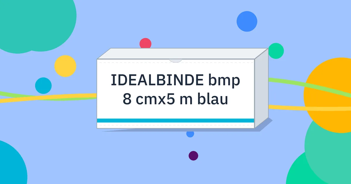 Symbolbild: Packung mit der Aufschrift IDEALBINDE bmp 8 cmx5 m blau (PZN 12656987) – Verfügbarkeit und Bezug in Apotheken in Frankfurt am Main
