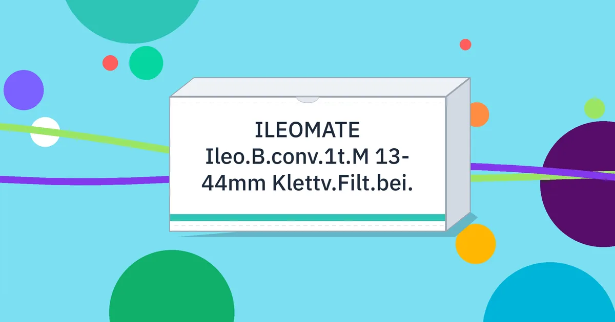 Symbolbild: Packung mit der Aufschrift ILEOMATE Ileo.B.conv.1t.M 13-44mm Klettv.Filt.bei. (PZN 03374965) – Verfügbarkeit und Bezug in Apotheken in Frankfurt am Main
