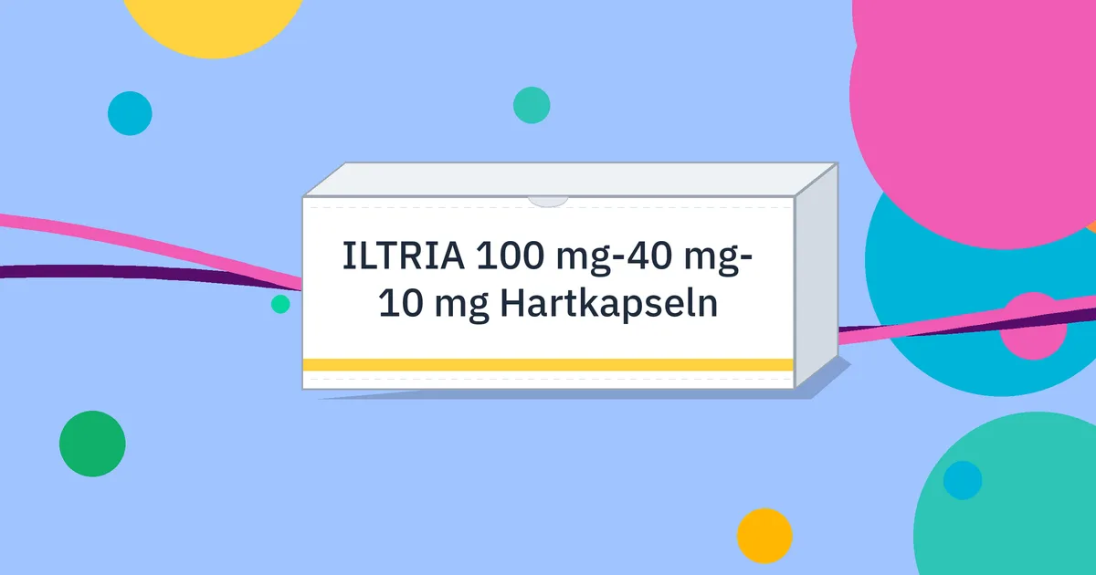 Symbolbild: Packung mit der Aufschrift ILTRIA 100 mg-40 mg-10 mg Hartkapseln (PZN 13359990) – Verfügbarkeit und Bezug in Apotheken in Frankfurt am Main