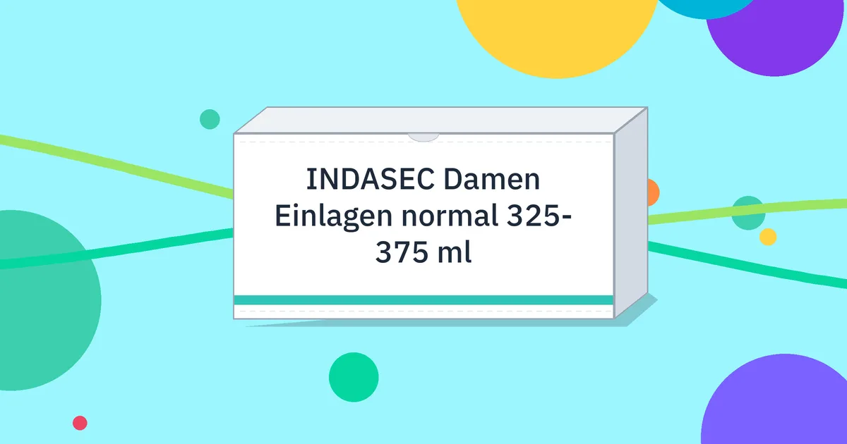 Symbolbild: Packung mit der Aufschrift INDASEC Damen Einlagen normal 325-375 ml (PZN 09922385) – Verfügbarkeit und Bezug in Apotheken in Frankfurt am Main