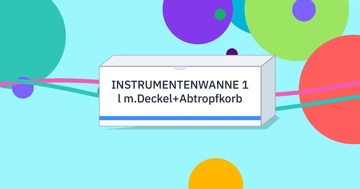 Symbolbild: Packung mit der Aufschrift INSTRUMENTENWANNE 1 l m.Deckel+Abtropfkorb (PZN 09729079) – Verfügbarkeit und Bezug in Apotheken in Frankfurt am Main
