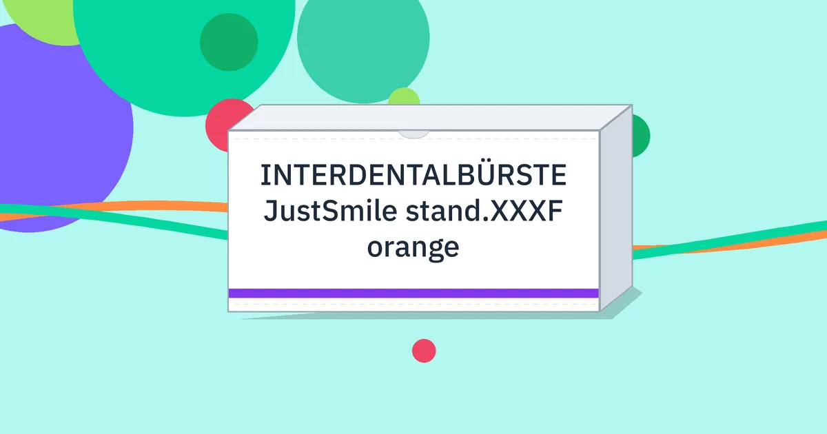 Symbolbild: Packung mit der Aufschrift INTERDENTALBÜRSTE JustSmile stand.XXXF orange (PZN 09768458) – Verfügbarkeit und Bezug in Apotheken in Frankfurt am Main