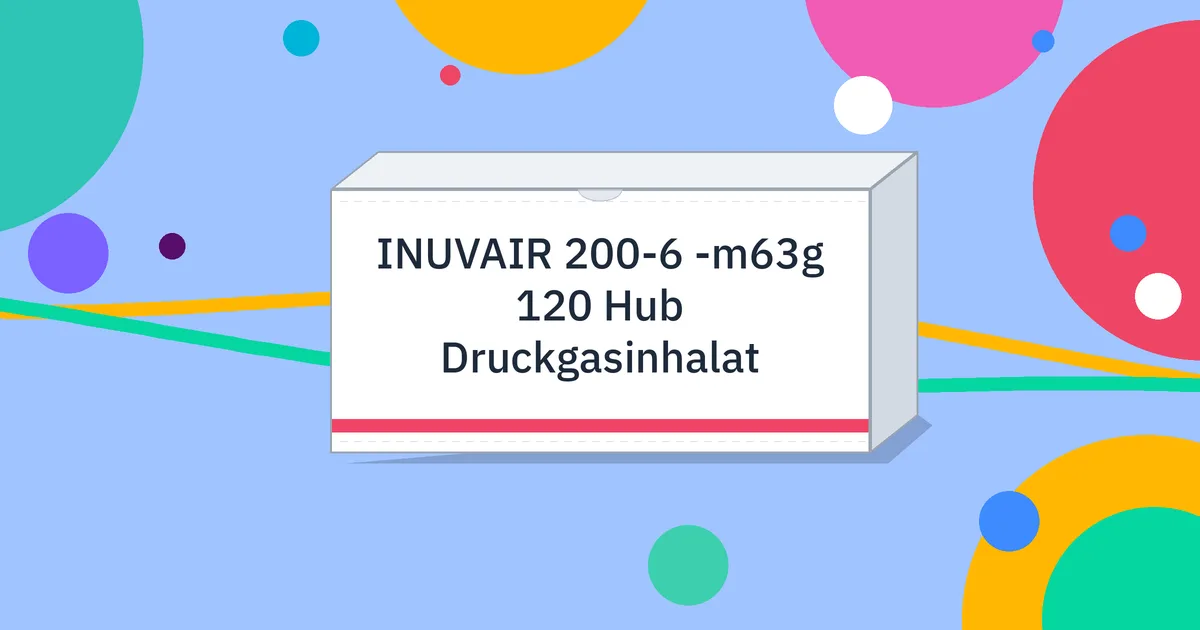 Symbolbild: Packung mit der Aufschrift INUVAIR 200-6 -m63g 120 Hub Druckgasinhalat (PZN 11377297) – Verfügbarkeit und Bezug in Apotheken in Frankfurt am Main