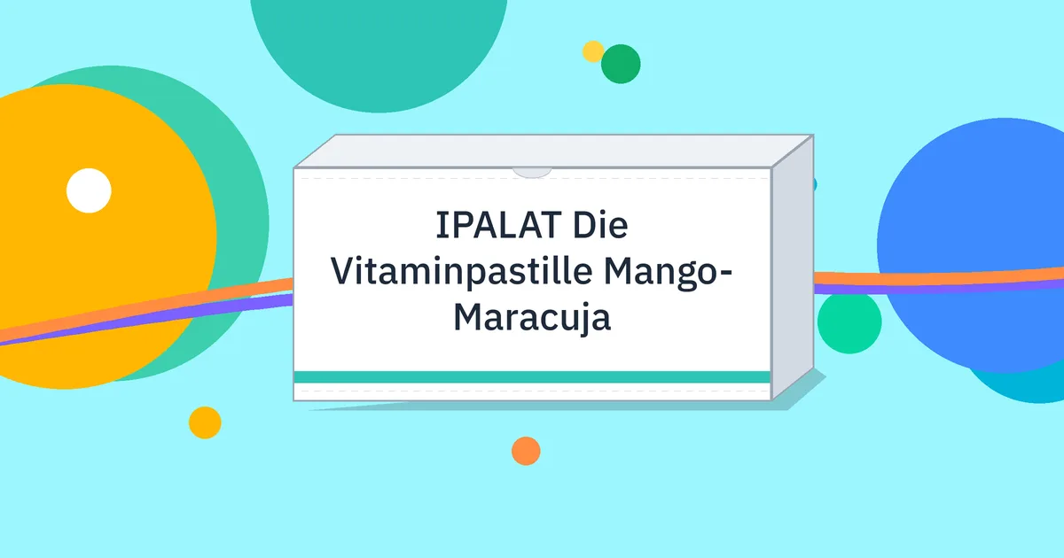 Symbolbild: Packung mit der Aufschrift IPALAT Die Vitaminpastille Mango-Maracuja (PZN 19900203) – Verfügbarkeit und Bezug in Apotheken in Frankfurt am Main