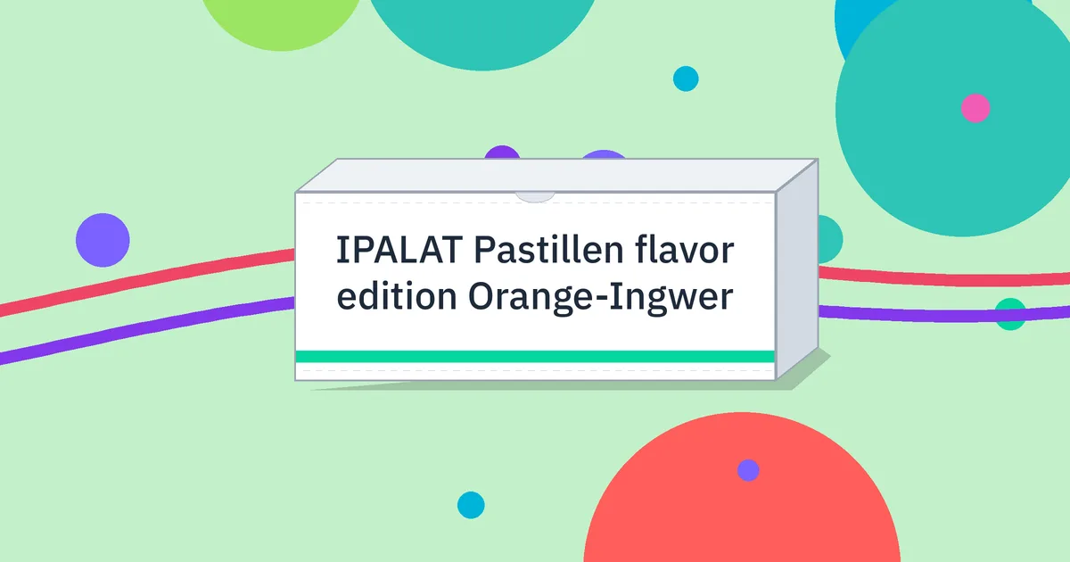 Symbolbild: Packung mit der Aufschrift IPALAT Pastillen flavor edition Orange-Ingwer (PZN 17468658) – Verfügbarkeit und Bezug in Apotheken in Frankfurt am Main
