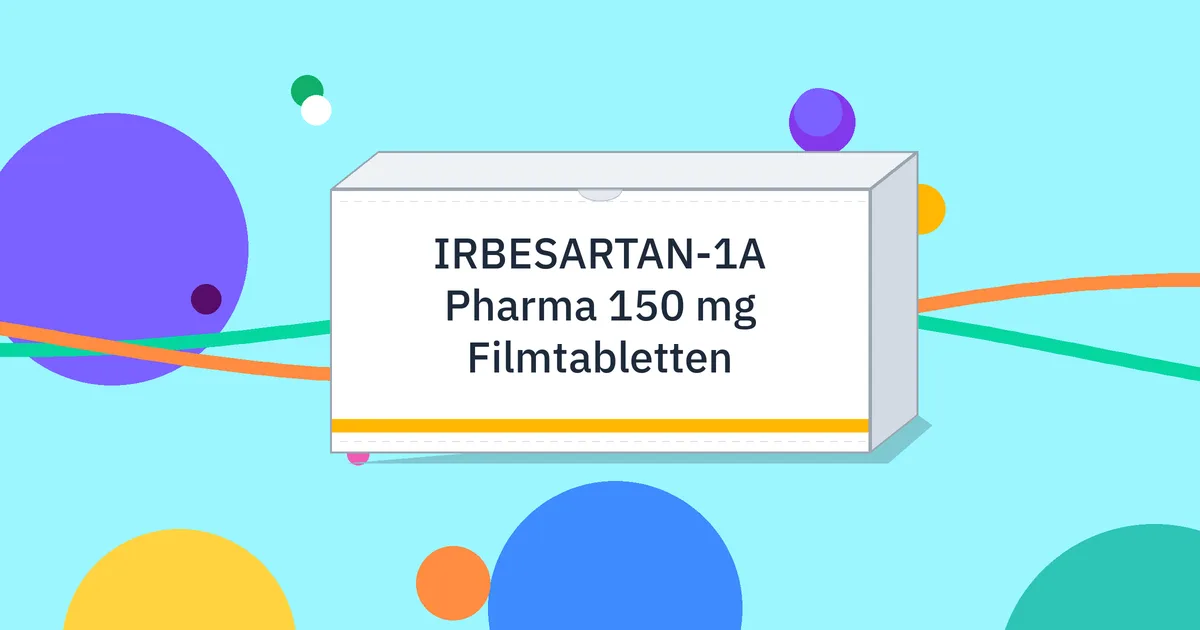 Symbolbild: Packung mit der Aufschrift IRBESARTAN-1A Pharma 150 mg Filmtabletten (PZN 09607229) – Verfügbarkeit und Bezug in Apotheken in Frankfurt am Main