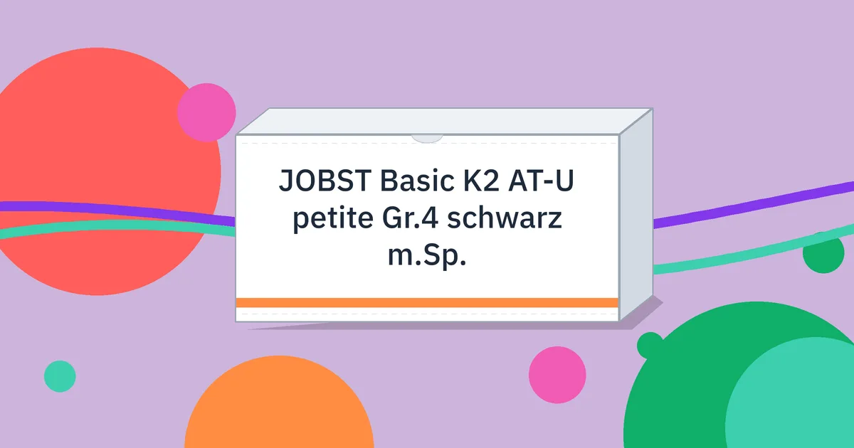 Symbolbild: Packung mit der Aufschrift JOBST Basic K2 AT-U petite Gr.4 schwarz m.Sp. (PZN 15312018) – Verfügbarkeit und Bezug in Apotheken in Frankfurt am Main