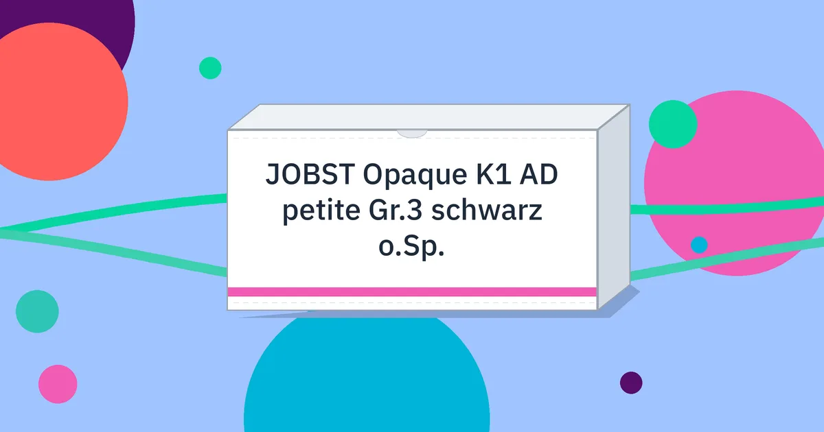 Symbolbild: Packung mit der Aufschrift JOBST Opaque K1 AD petite Gr.3 schwarz o.Sp. (PZN 13080733) – Verfügbarkeit und Bezug in Apotheken in Frankfurt am Main
