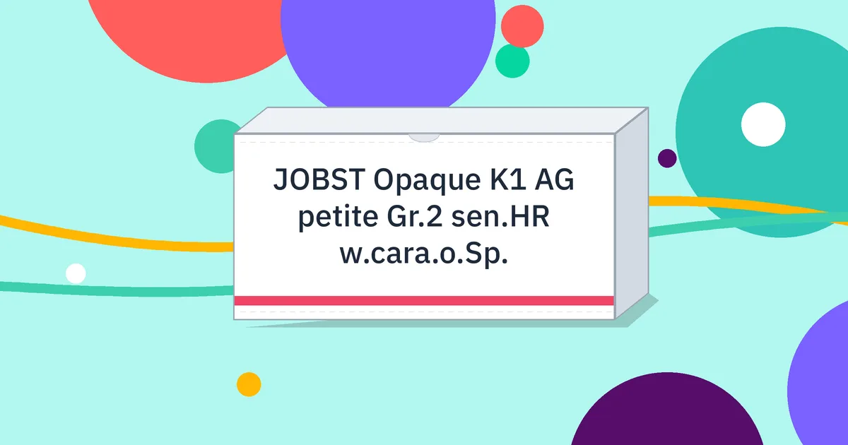 Symbolbild: Packung mit der Aufschrift JOBST Opaque K1 AG petite Gr.2 sen.HR w.cara.o.Sp. (PZN 13089220) – Verfügbarkeit und Bezug in Apotheken in Frankfurt am Main