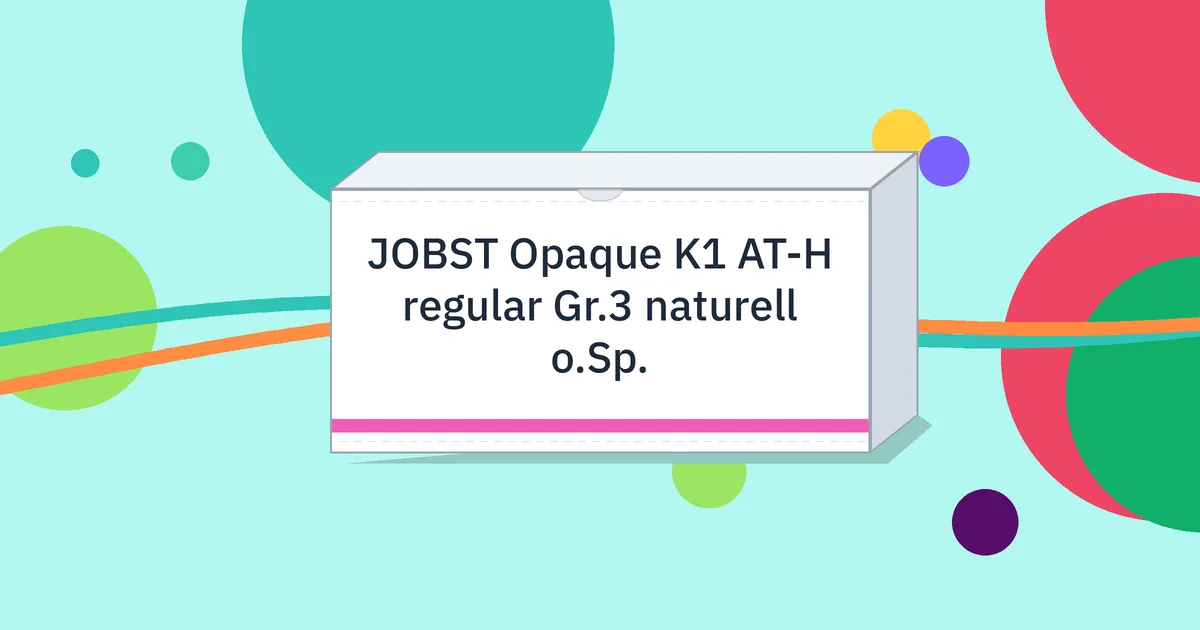 Symbolbild: Packung mit der Aufschrift JOBST Opaque K1 AT-H regular Gr.3 naturell o.Sp. (PZN 13105746) – Verfügbarkeit und Bezug in Apotheken in Frankfurt am Main