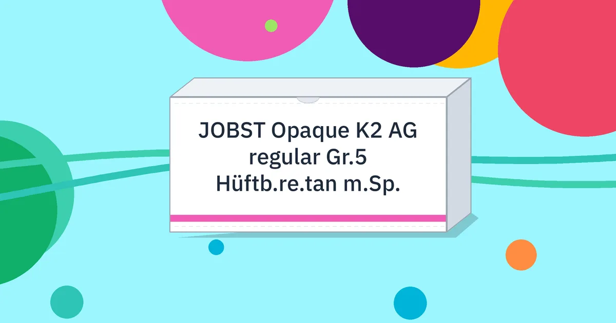 Symbolbild: Packung mit der Aufschrift JOBST Opaque K2 AG regular Gr.5 Hüftb.re.tan m.Sp. (PZN 16287133) – Verfügbarkeit und Bezug in Apotheken in Frankfurt am Main