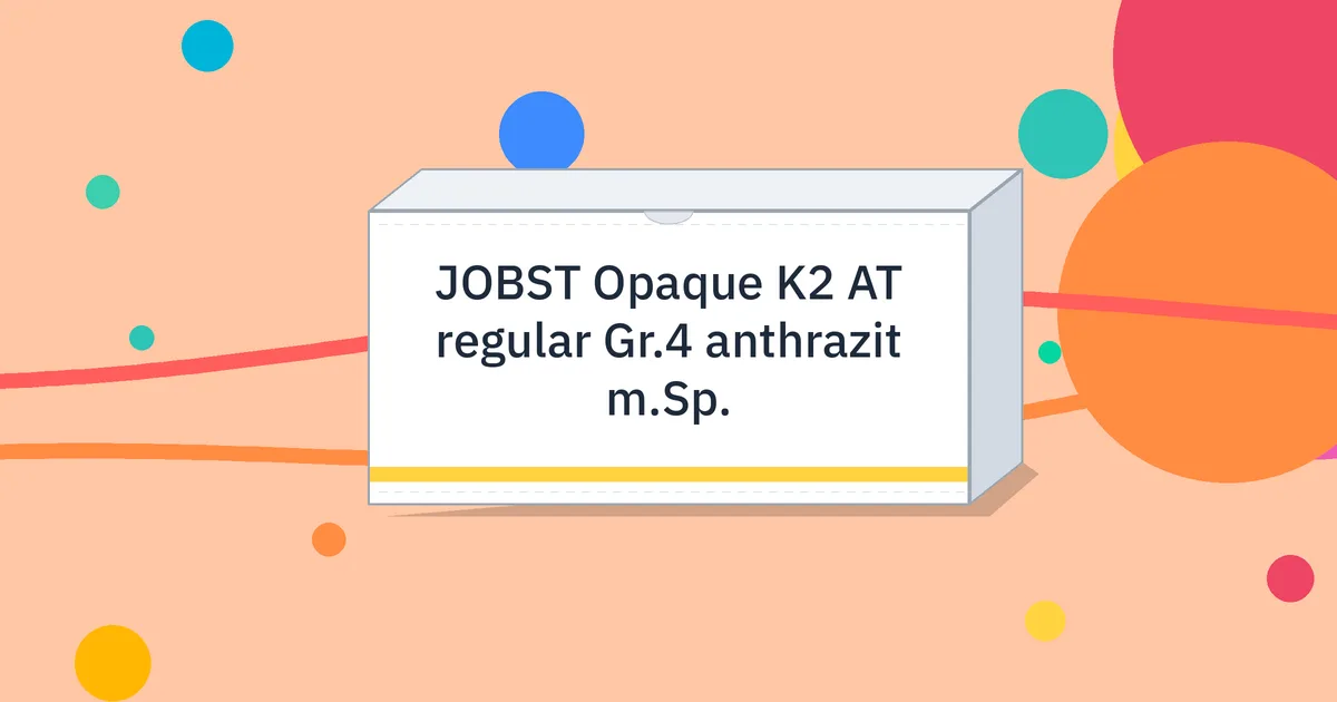 Symbolbild: Packung mit der Aufschrift JOBST Opaque K2 AT regular Gr.4 anthrazit m.Sp. (PZN 16289014) – Verfügbarkeit und Bezug in Apotheken in Frankfurt am Main