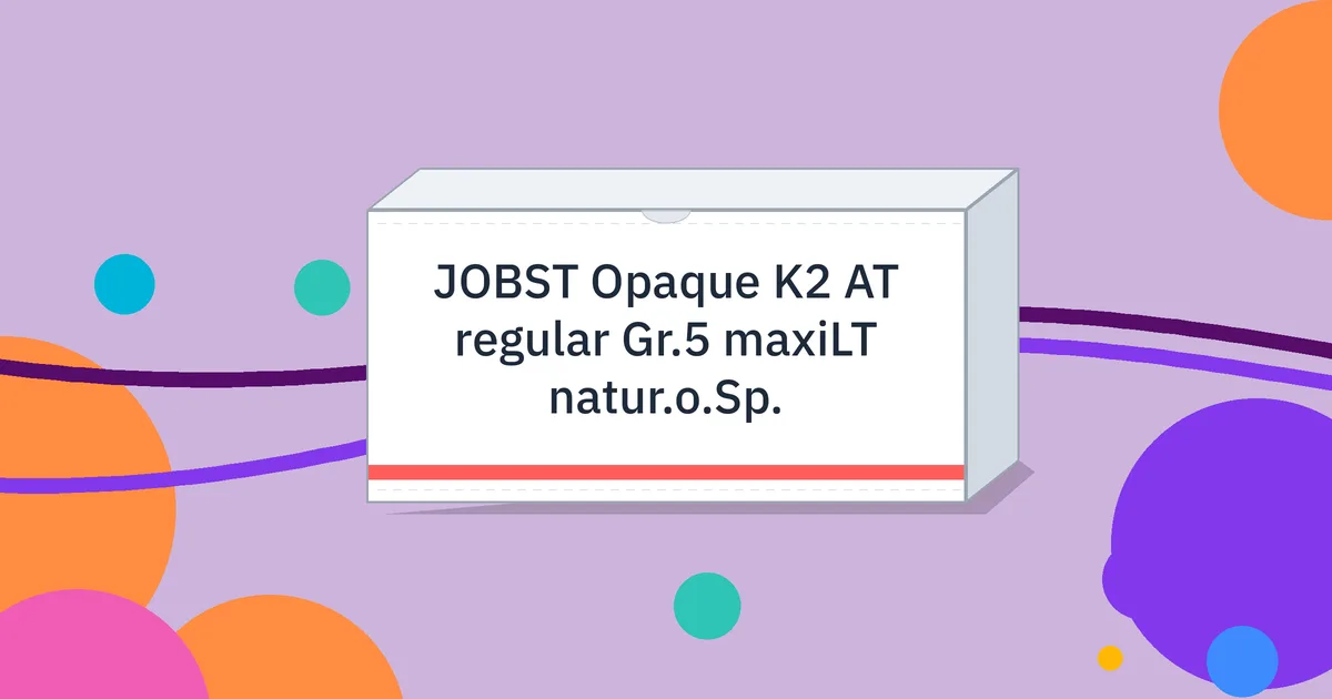 Symbolbild: Packung mit der Aufschrift JOBST Opaque K2 AT regular Gr.5 maxiLT natur.o.Sp. (PZN 13122101) – Verfügbarkeit und Bezug in Apotheken in Frankfurt am Main