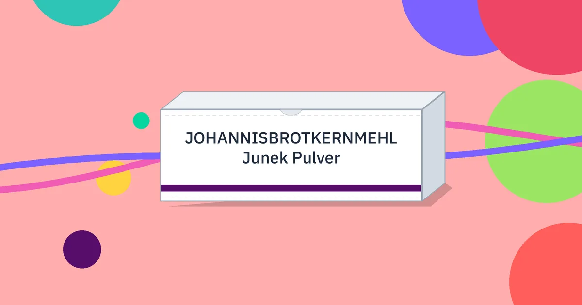 Symbolbild: Packung mit der Aufschrift JOHANNISBROTKERNMEHL Junek Pulver (PZN 10556365) – Verfügbarkeit und Bezug in Apotheken in Frankfurt am Main