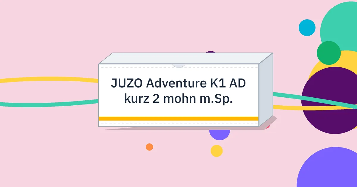 Symbolbild: Packung mit der Aufschrift JUZO Adventure K1 AD kurz 2 mohn m.Sp. (PZN 14972066) – Verfügbarkeit und Bezug in Apotheken in Frankfurt am Main
