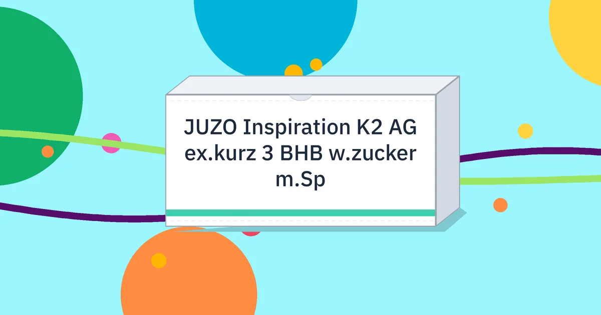 Symbolbild: Packung mit der Aufschrift JUZO Inspiration K2 AG ex.kurz 3 BHB w.zucker m.Sp (PZN 14851026) – Verfügbarkeit und Bezug in Apotheken in Frankfurt am Main