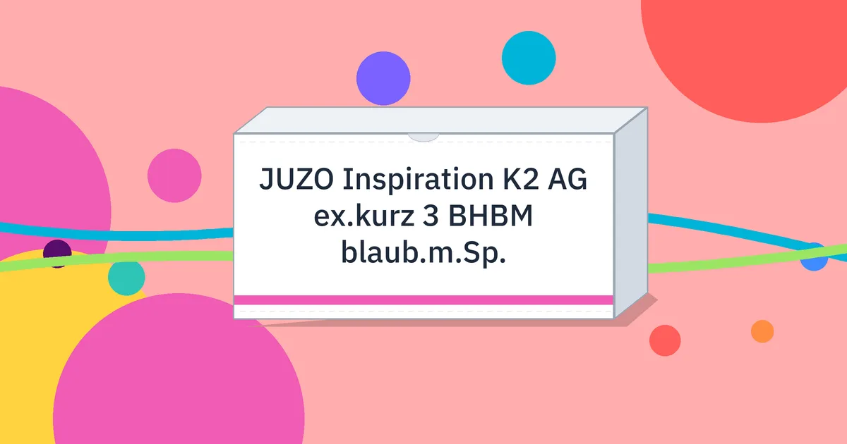 Symbolbild: Packung mit der Aufschrift JUZO Inspiration K2 AG ex.kurz 3 BHBM blaub.m.Sp. (PZN 14876150) – Verfügbarkeit und Bezug in Apotheken in Frankfurt am Main
