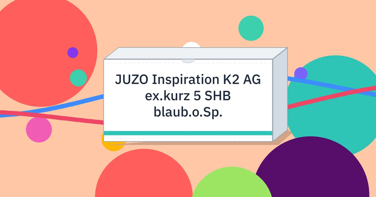 Symbolbild: Packung mit der Aufschrift JUZO Inspiration K2 AG ex.kurz 5 SHB blaub.o.Sp. (PZN 14964322) – Verfügbarkeit und Bezug in Apotheken in Frankfurt am Main