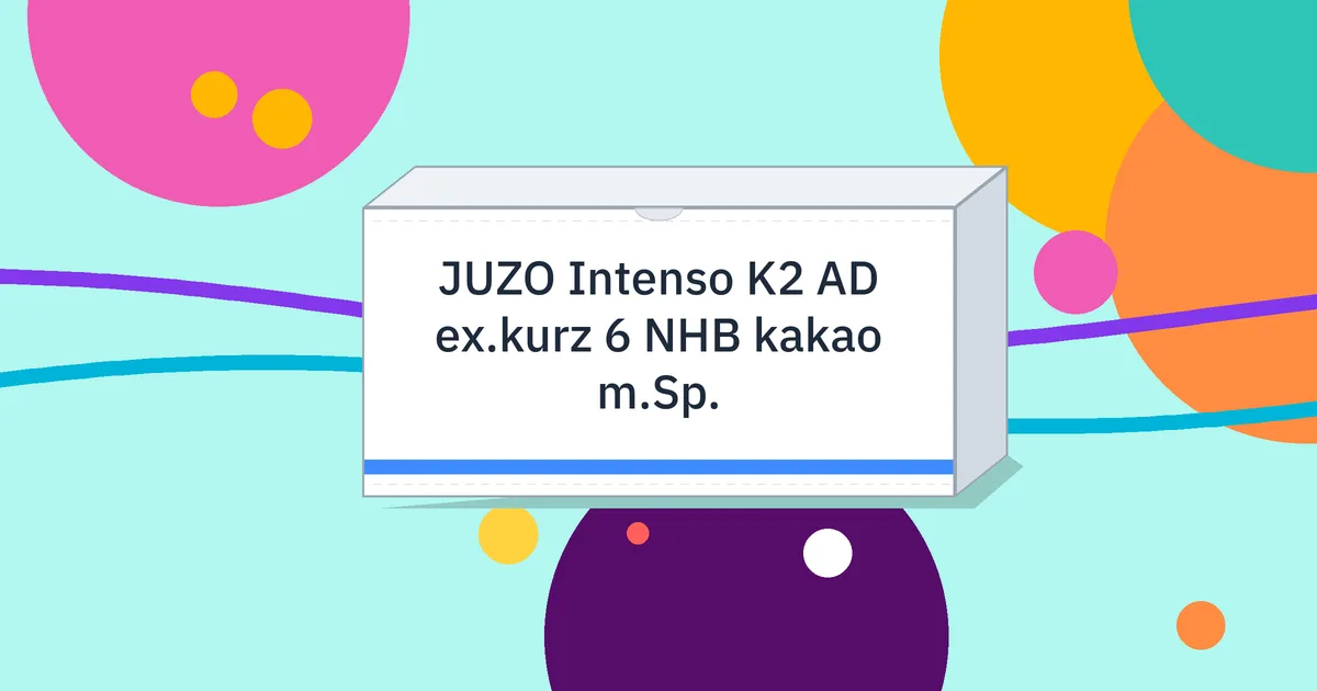 Symbolbild: Packung mit der Aufschrift JUZO Intenso K2 AD ex.kurz 6 NHB kakao m.Sp. (PZN 18611879) – Verfügbarkeit und Bezug in Apotheken in Frankfurt am Main