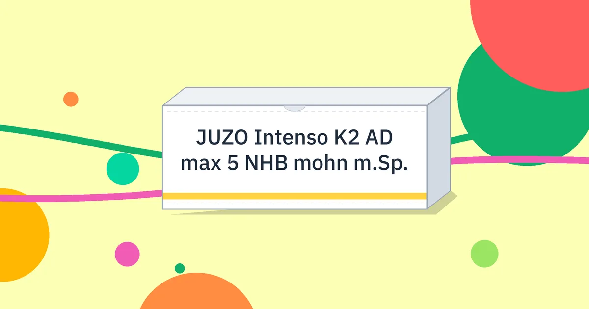 Symbolbild: Packung mit der Aufschrift JUZO Intenso K2 AD max 5 NHB mohn m.Sp. (PZN 18612985) – Verfügbarkeit und Bezug in Apotheken in Frankfurt am Main
