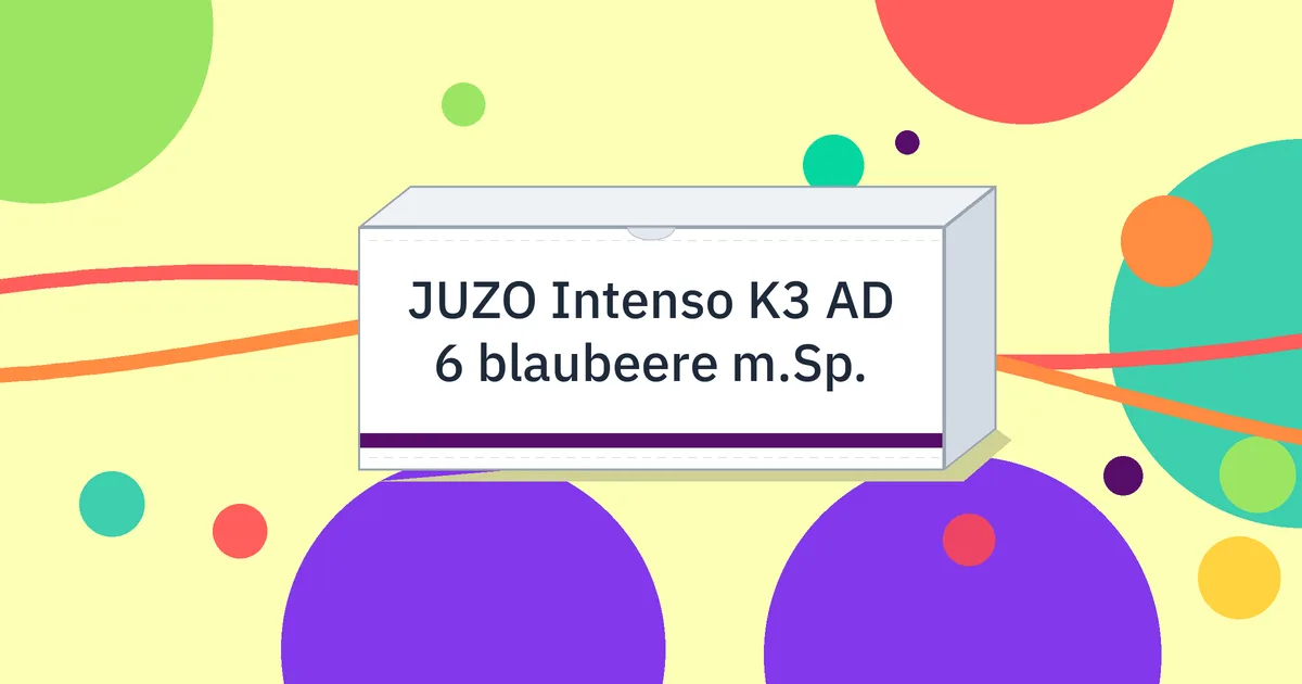Symbolbild: Packung mit der Aufschrift JUZO Intenso K3 AD 6 blaubeere m.Sp. (PZN 18627478) – Verfügbarkeit und Bezug in Apotheken in Frankfurt am Main