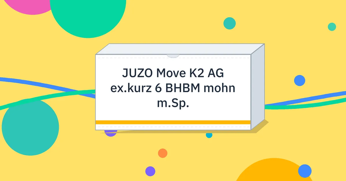 Symbolbild: Packung mit der Aufschrift JUZO Move K2 AG ex.kurz 6 BHBM mohn m.Sp. (PZN 18564223) – Verfügbarkeit und Bezug in Apotheken in Frankfurt am Main
