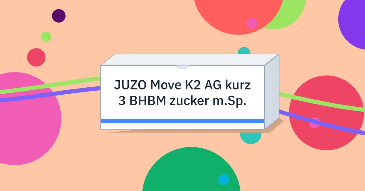 Symbolbild: Packung mit der Aufschrift JUZO Move K2 AG kurz 3 BHBM zucker m.Sp. (PZN 18528523) – Verfügbarkeit und Bezug in Apotheken in Frankfurt am Main