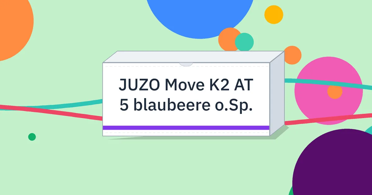 Symbolbild: Packung mit der Aufschrift JUZO Move K2 AT 5 blaubeere o.Sp. (PZN 20669283) – Verfügbarkeit und Bezug in Apotheken in Frankfurt am Main