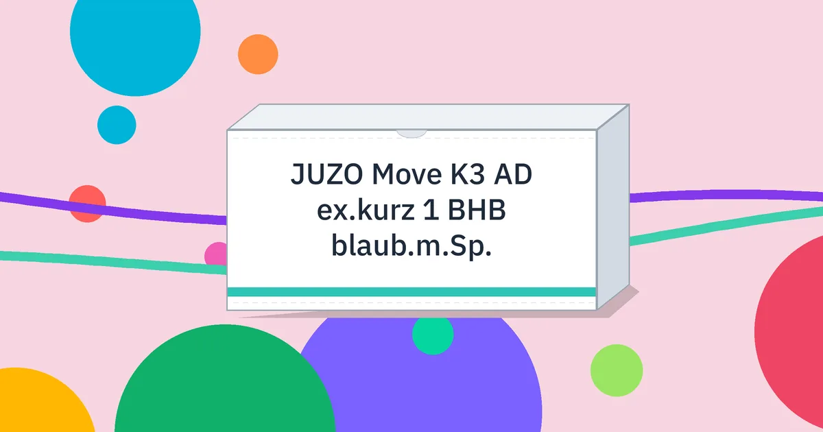 Symbolbild: Packung mit der Aufschrift JUZO Move K3 AD ex.kurz 1 BHB blaub.m.Sp. (PZN 18573564) – Verfügbarkeit und Bezug in Apotheken in Frankfurt am Main