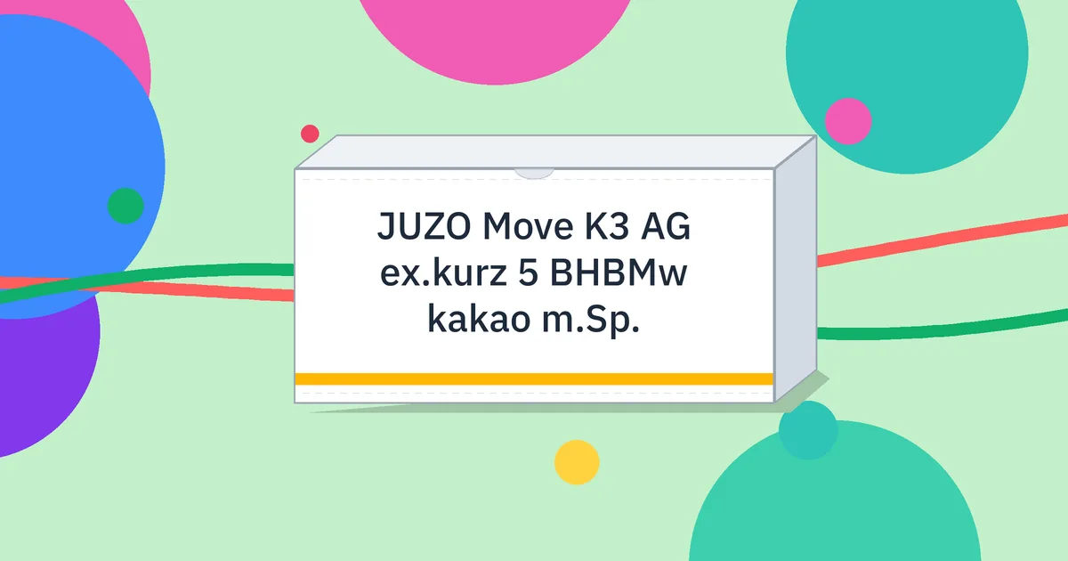 Symbolbild: Packung mit der Aufschrift JUZO Move K3 AG ex.kurz 5 BHBMw kakao m.Sp. (PZN 18596192) – Verfügbarkeit und Bezug in Apotheken in Frankfurt am Main