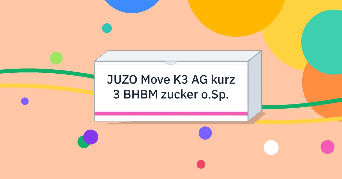 Symbolbild: Packung mit der Aufschrift JUZO Move K3 AG kurz 3 BHBM zucker o.Sp. (PZN 18581919) – Verfügbarkeit und Bezug in Apotheken in Frankfurt am Main