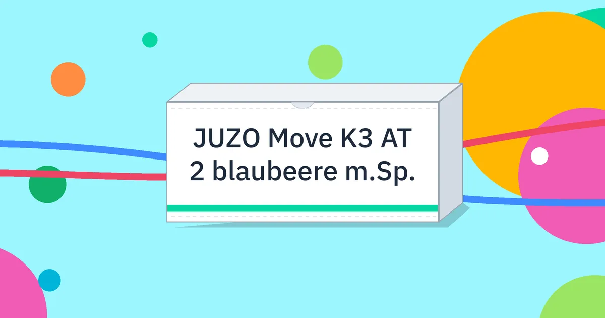 Symbolbild: Packung mit der Aufschrift JUZO Move K3 AT 2 blaubeere m.Sp. (PZN 20677006) – Verfügbarkeit und Bezug in Apotheken in Frankfurt am Main