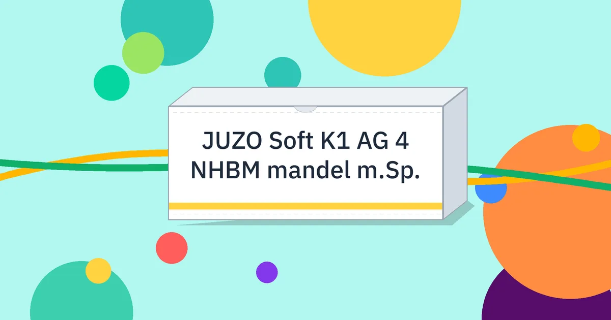 Symbolbild: Packung mit der Aufschrift JUZO Soft K1 AG 4 NHBM mandel m.Sp. (PZN 14999303) – Verfügbarkeit und Bezug in Apotheken in Frankfurt am Main