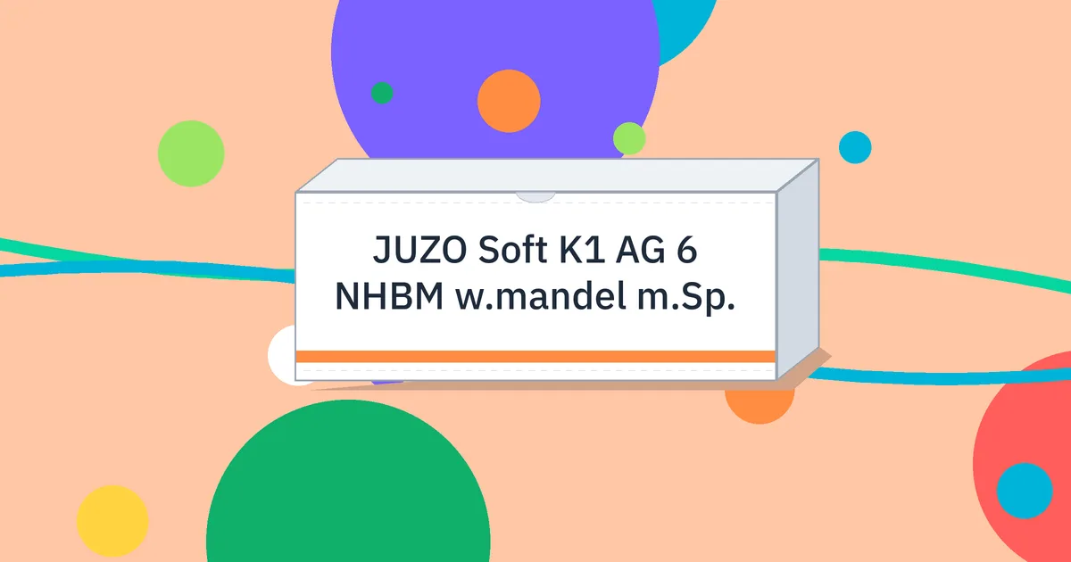 Symbolbild: Packung mit der Aufschrift JUZO Soft K1 AG 6 NHBM w.mandel m.Sp. (PZN 15015757) – Verfügbarkeit und Bezug in Apotheken in Frankfurt am Main