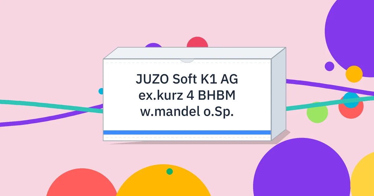 Symbolbild: Packung mit der Aufschrift JUZO Soft K1 AG ex.kurz 4 BHBM w.mandel o.Sp. (PZN 14866387) – Verfügbarkeit und Bezug in Apotheken in Frankfurt am Main