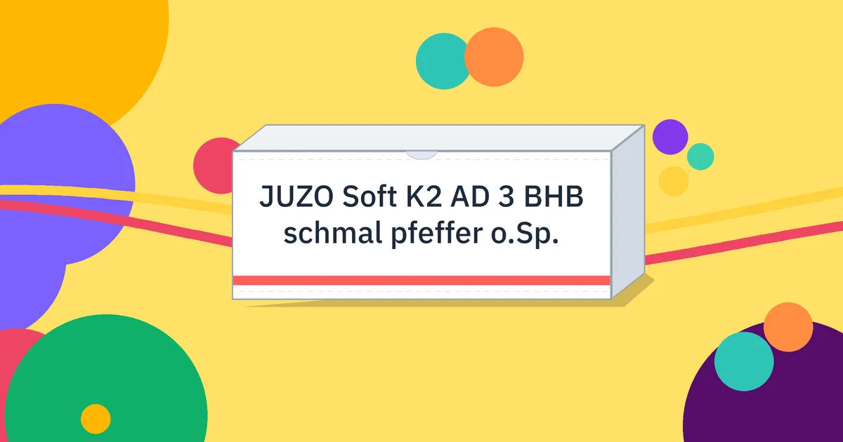 Symbolbild: Packung mit der Aufschrift JUZO Soft K2 AD 3 BHB schmal pfeffer o.Sp. (PZN 15466862) – Verfügbarkeit und Bezug in Apotheken in Frankfurt am Main