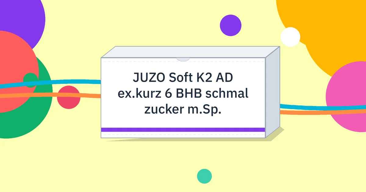 Symbolbild: Packung mit der Aufschrift JUZO Soft K2 AD ex.kurz 6 BHB schmal zucker m.Sp. (PZN 15466170) – Verfügbarkeit und Bezug in Apotheken in Frankfurt am Main