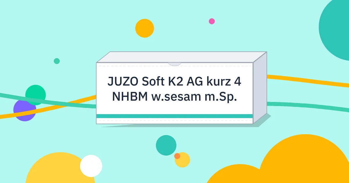 Symbolbild: Packung mit der Aufschrift JUZO Soft K2 AG kurz 4 NHBM w.sesam m.Sp. (PZN 15020586) – Verfügbarkeit und Bezug in Apotheken in Frankfurt am Main