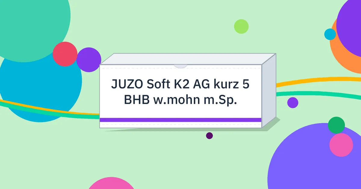 Symbolbild: Packung mit der Aufschrift JUZO Soft K2 AG kurz 5 BHB w.mohn m.Sp. (PZN 14842323) – Verfügbarkeit und Bezug in Apotheken in Frankfurt am Main