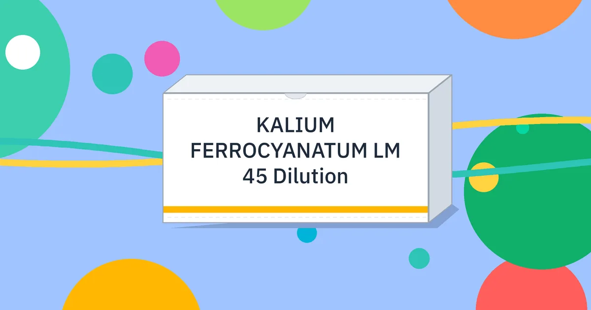Symbolbild: Packung mit der Aufschrift KALIUM FERROCYANATUM LM 45 Dilution (PZN 12921277) – Verfügbarkeit und Bezug in Apotheken in Frankfurt am Main