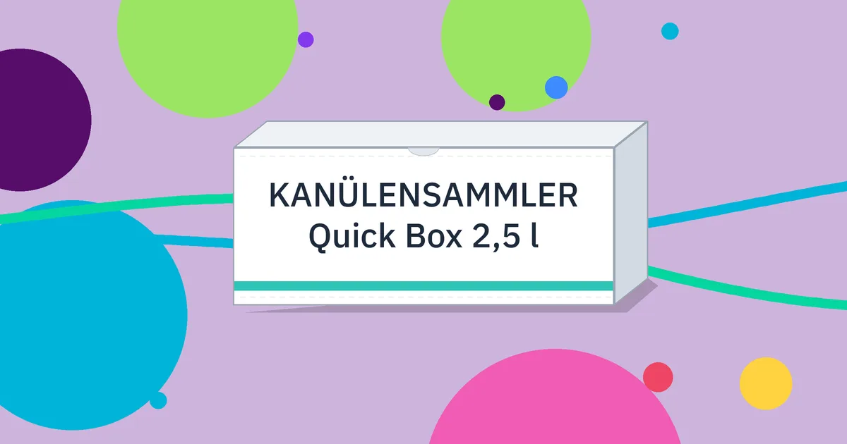 Symbolbild: Packung mit der Aufschrift KANÜLENSAMMLER Quick Box 2,5 l (PZN 09291654) – Verfügbarkeit und Bezug in Apotheken in Frankfurt am Main